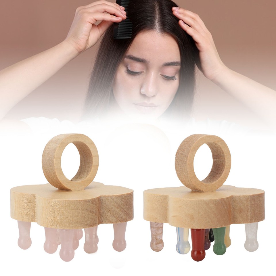 Scalp Massager Wooden Stone Relaxation Polished Teeth Ergonomic ...