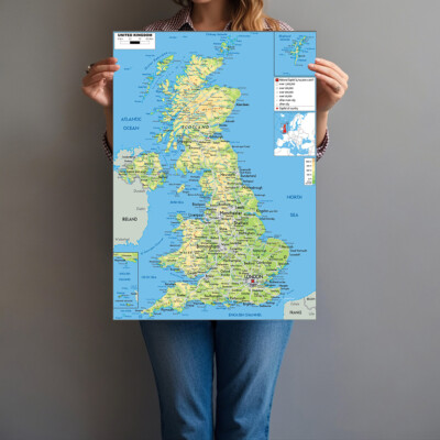A0 A1 A2 A3 Map Of UK United Kingdom Poster Geography Poster Decor ...