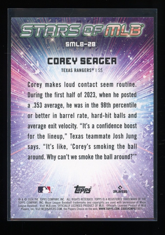 COREY SEAGER 2024 Topps Baseball Stars of MLB #28. Texas Rangers | eBay