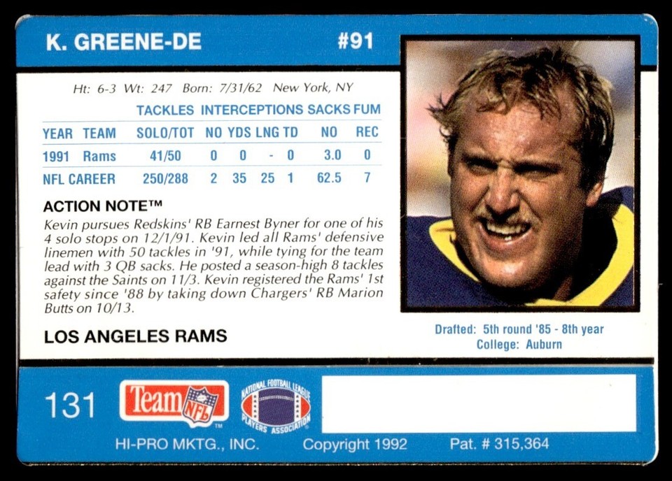1992 Action Packed Kevin Greene Los Angeles Rams #131 | eBay