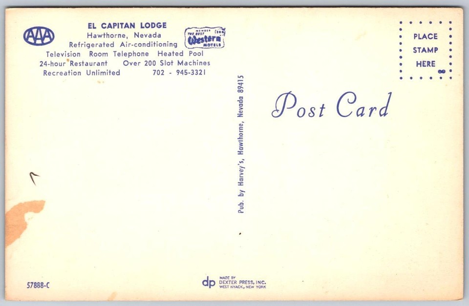 NV - HAWTHORNE NEVADA Postcard EL CAPITAN LODGE BEST WESTERN MOTEL | eBay