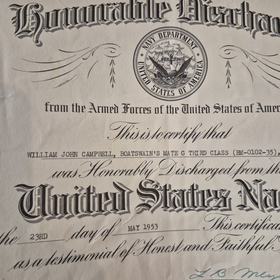 1953 US Navy Honorable Discharge Papers | eBay