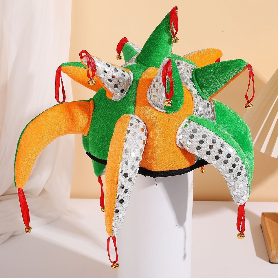 Mardi Gras Party Costume Court Jester Clown Hat Bells Funny Masquerade ...