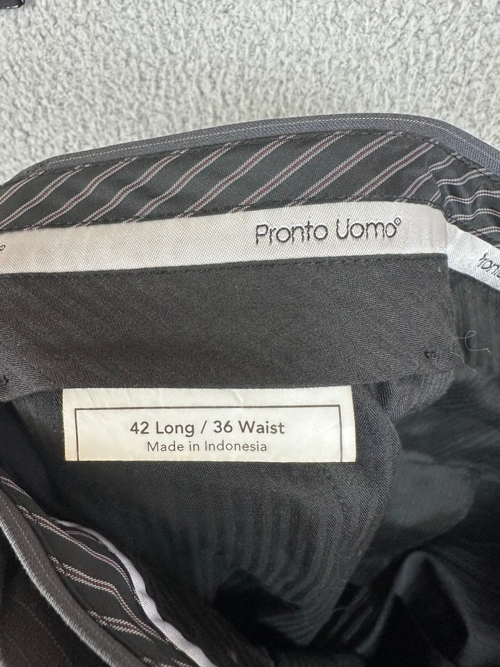Pronto Uomo 42 x 34 Charcoal Gray Suit Trouser Flat Front Wool Mens ...