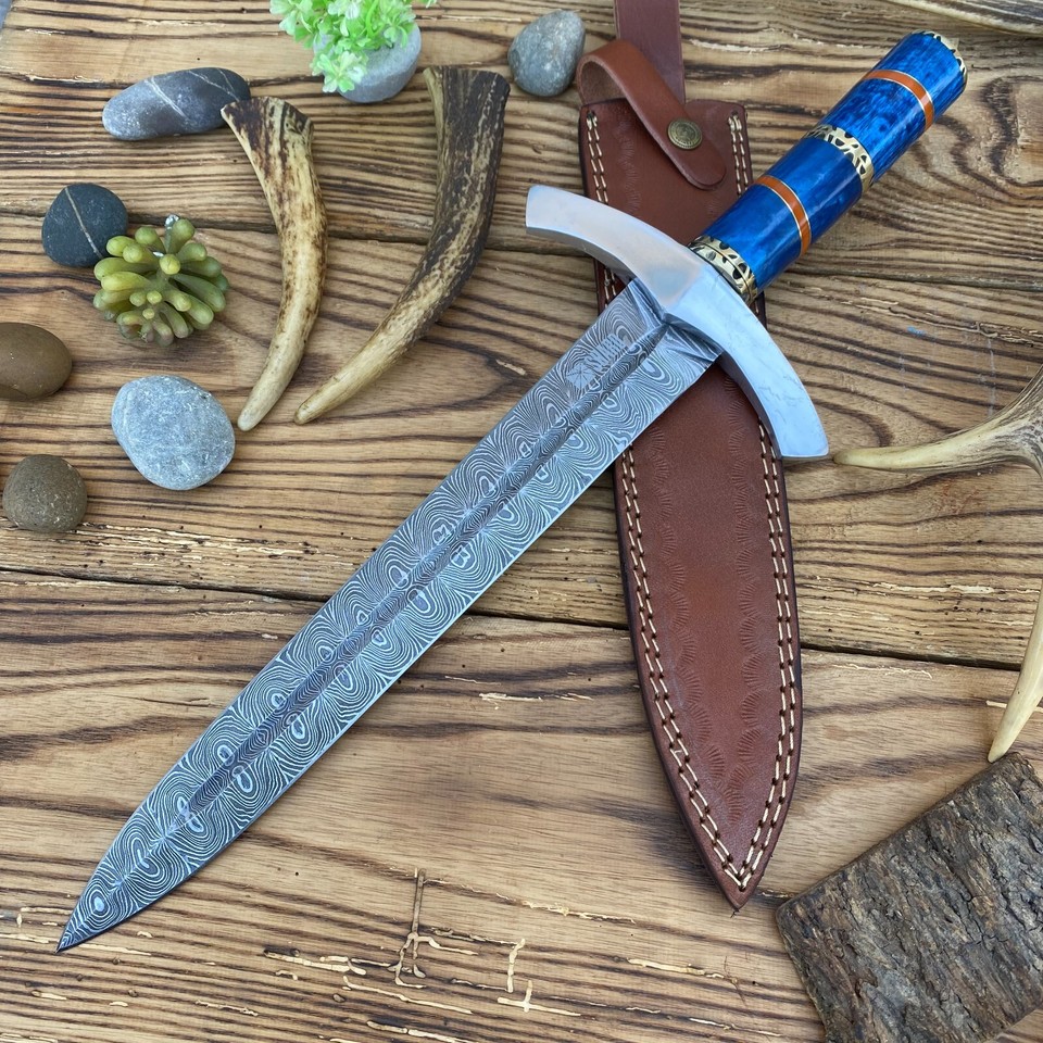 18" Handcrafted Battle Ready Short Sword Forged Damascus Steel Blade W ...