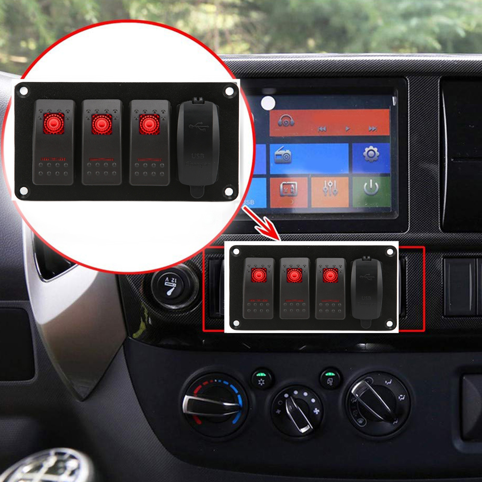 4 Gang LED Rocker Switch Panel 12V‑24V Dual USB Port 5V 3.4A IP67 ...