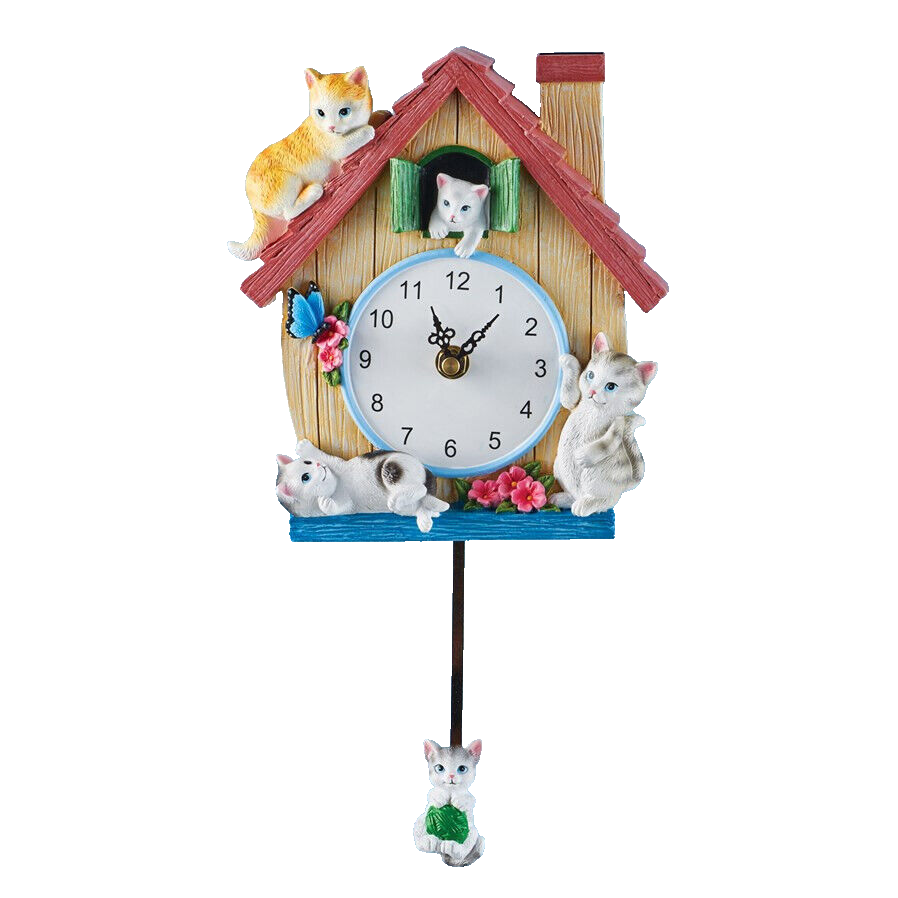 Adorable Playful Kitten Cat Swinging Pendulum Wall Clock Resin Home ...