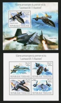 Togo 2014 Set Of 2 Stamps Sheets Lockheed Sr-71 Blackbird Firs Flight ...