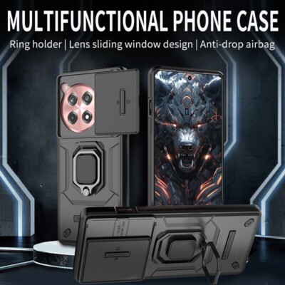 For OnePlus 12R, Hybrid Armor Magnetic Ring Holder Hard Case Slide ...