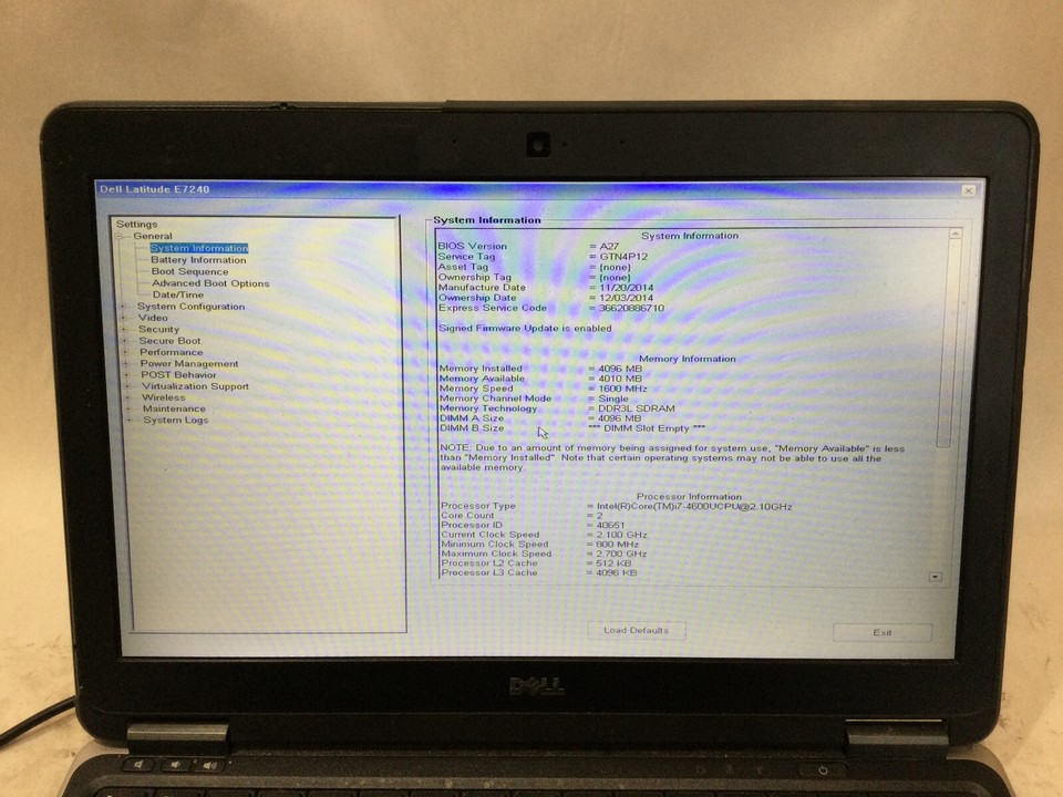 DELL LATITUDE E7240 - BOOTS TO BIOS - INTEL I7 4500U - NO RAM - READ DESCRIP -BB | eBay