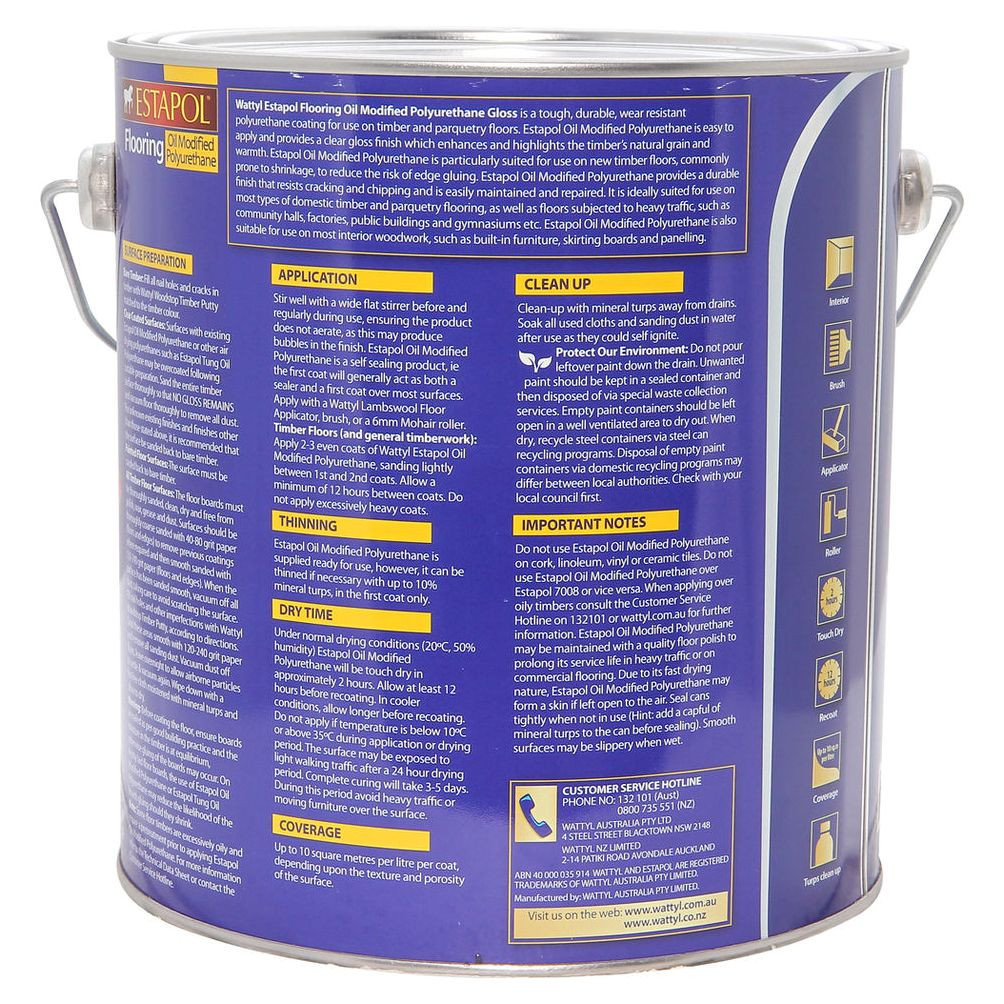 Wattyl Estapol Flooring OIL MODIFIED POLYURETHANE GLOSS, Interior 1L or ...
