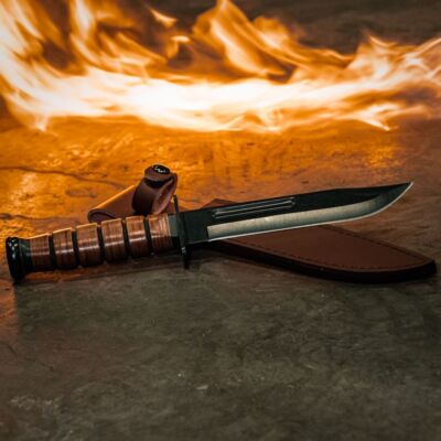 Taktisches Outdoormesser mit Ledergriff und Lederscheide Army Messer US ...