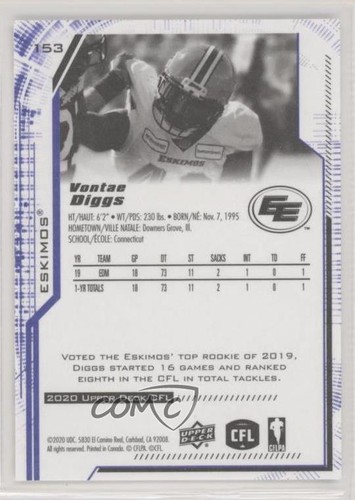 2020 Upper Deck CFL Blue Vontae Diggs #153 | eBay