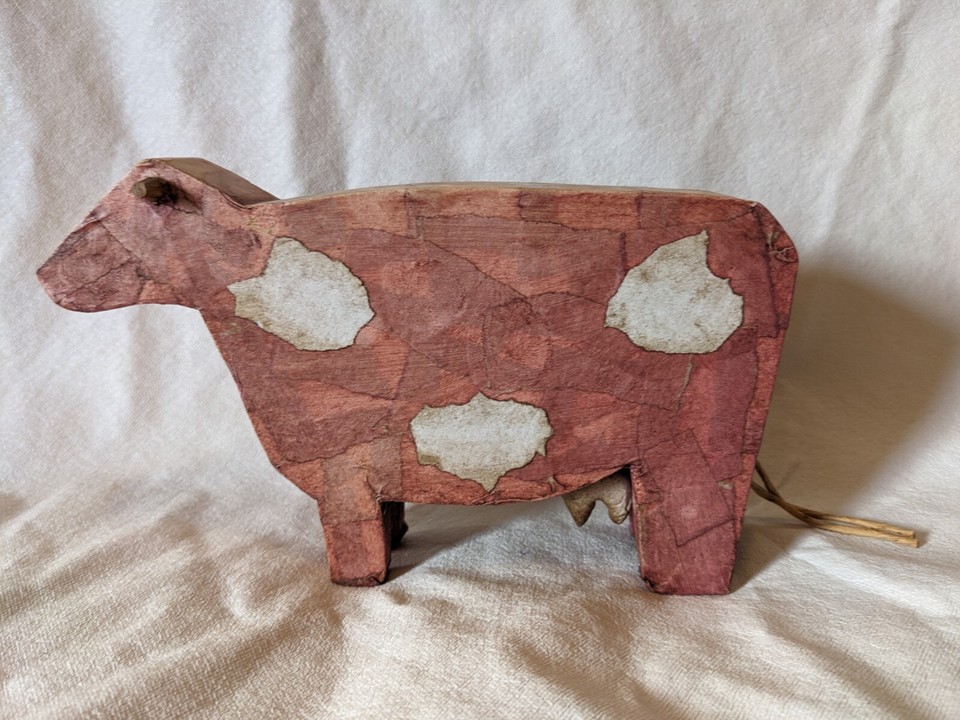 Vintage Hand Carved Wood Painted Milk Cow Folk Art | eBay