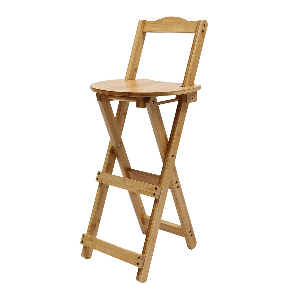 Portable Folding Bamboo Stool Tall Chair Foldable Bar Stool Porch Chair ...