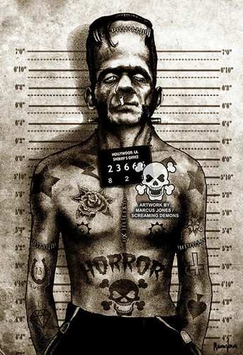Frankenstein Monster Mugshot Marcus Jones Screaming Demons Canvas ...