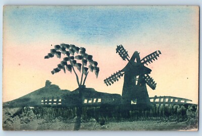 Japan Postcard Hand Painted Drawn Art Watercolor Windmill c1905 Antique ...