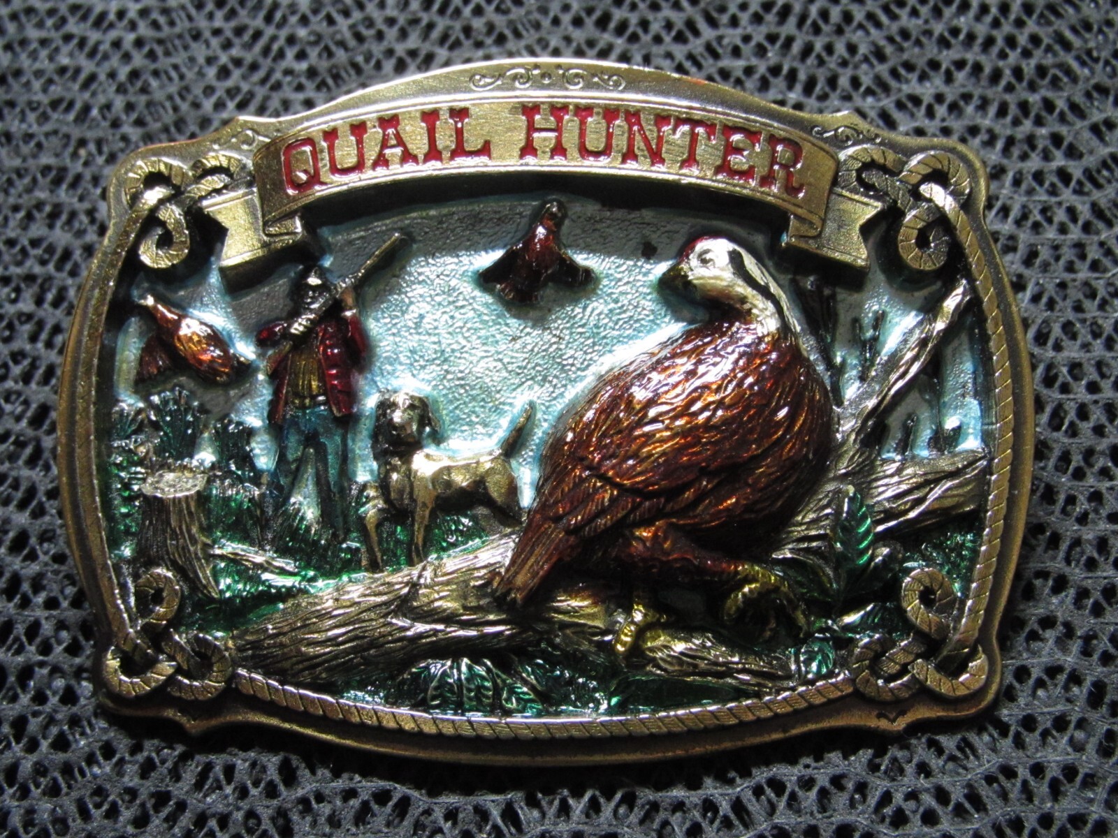 QUAIL HUNTER SCENE BELT BUCKLE! VINTAGE! RARE! GREAT … - Gem