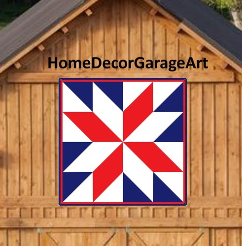 Barn Quilt Metal Sign Patriotic LeMoyne Star II Pattern, Dutch Amish ...