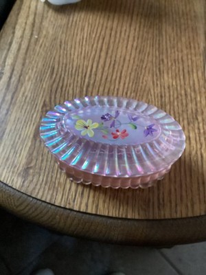 Fenton Iridized Pink Floral Oval Trinket Box, Signed L. Fenton | eBay