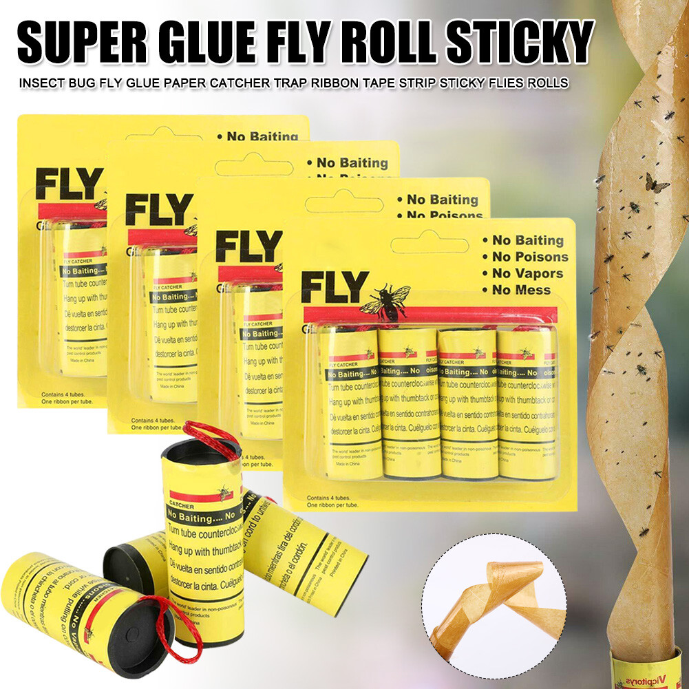 4-20 Rolls Sticky Fly Trap Glue Paper Insect Bug Catcher Strip Flies ...