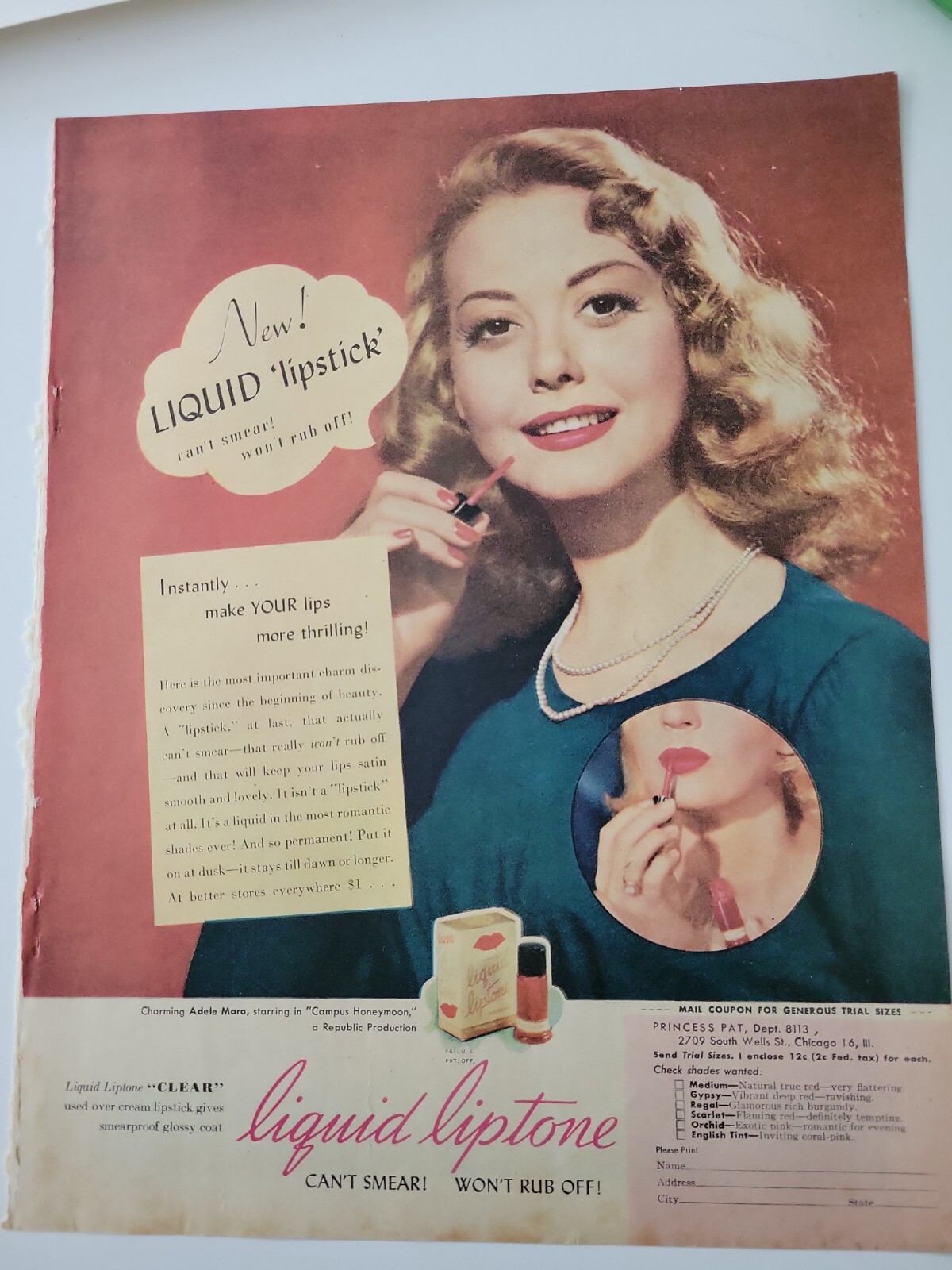 1948 Princess Pat liquid Liptone lipstick Adele Mara photo vintage ...
