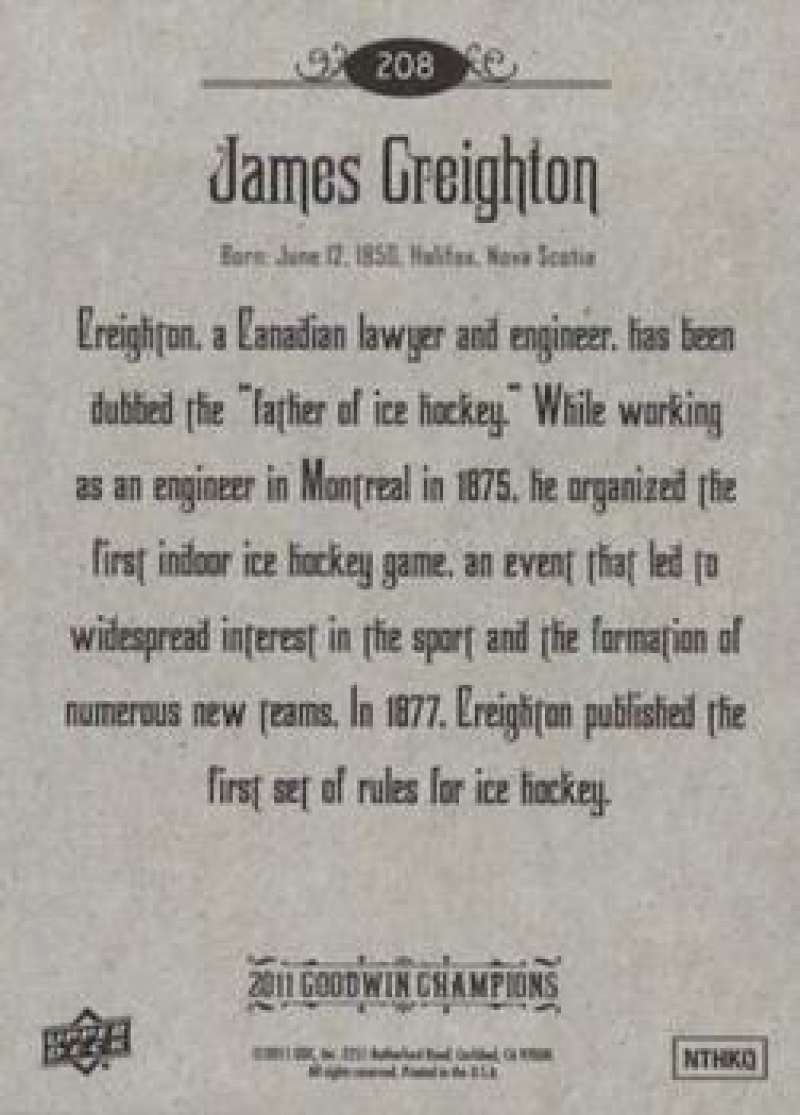 2011 Upper Deck Goodwin Champions #208 James Creighton Father of Ice ...
