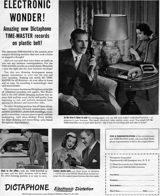 Dictaphone Electronic Time Master Dictation RECORDS ON PLASTIC BELT ...