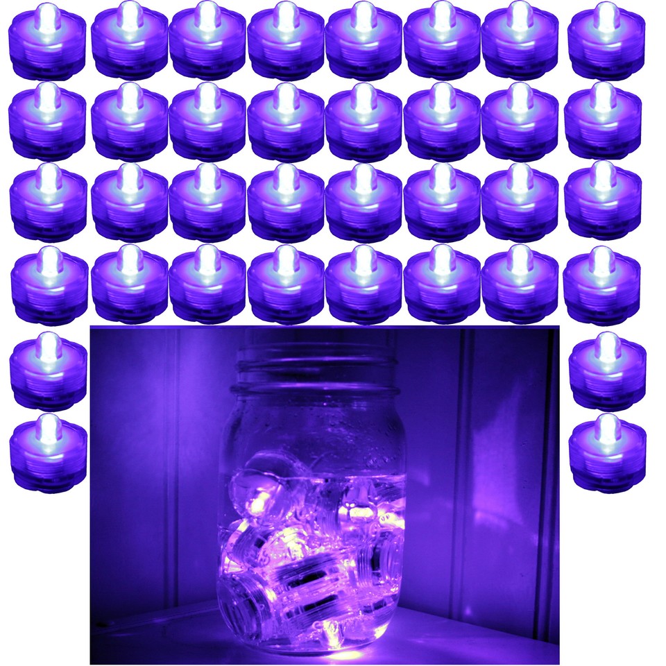 (36) PURPLE LED Submersible Underwater Tea lights for LIGHT up Vases ...