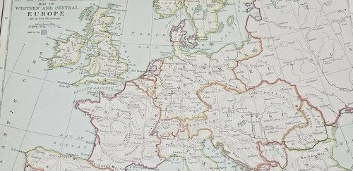 Antique 1877 Color Lithograph MAP OF WEST & CENTRAL EUROPE 12" x 9 ...