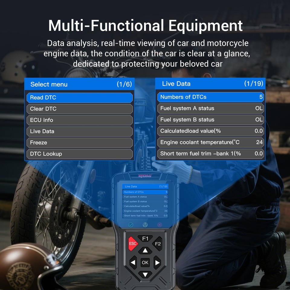 Motorcycle Vehicle OBD2 Scanner Fault Code Read Car DTC Lookup ...