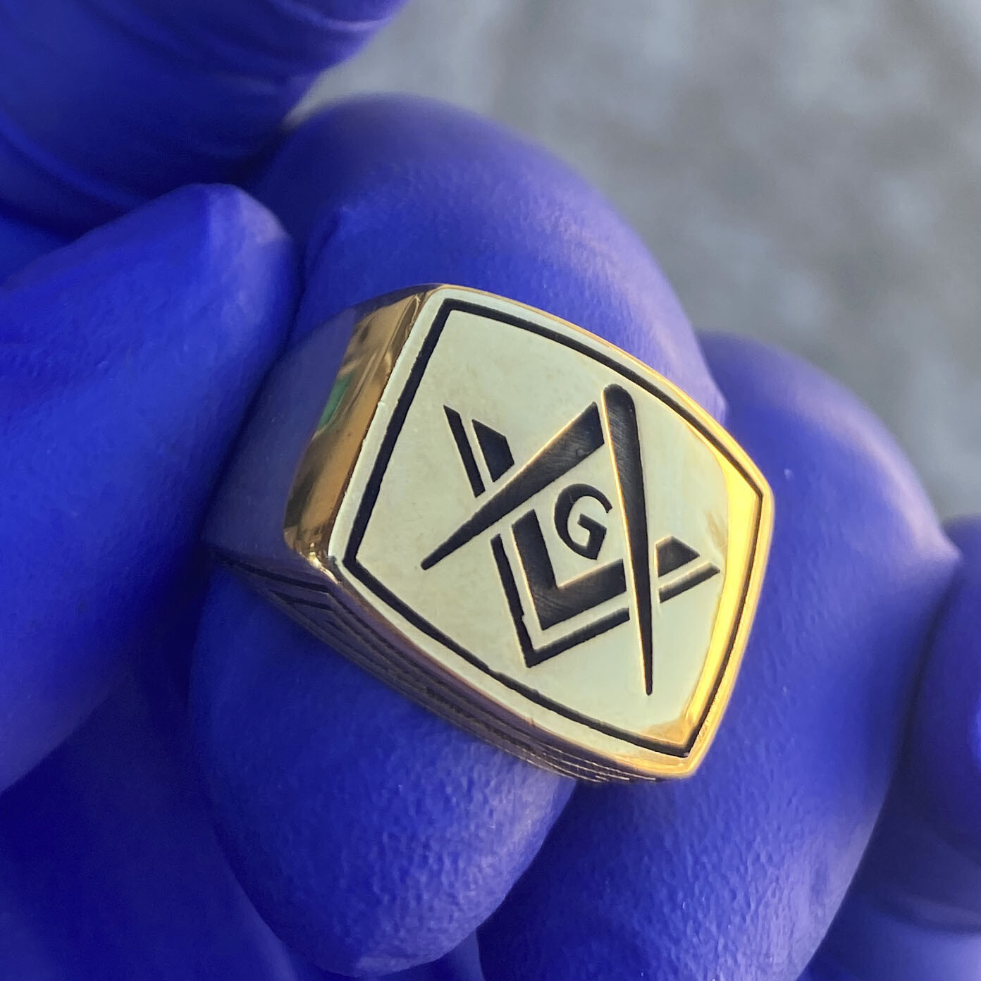 Men's Masonic Mason Ring Real 925 Sterling Silver w/Gold Plated Black ...