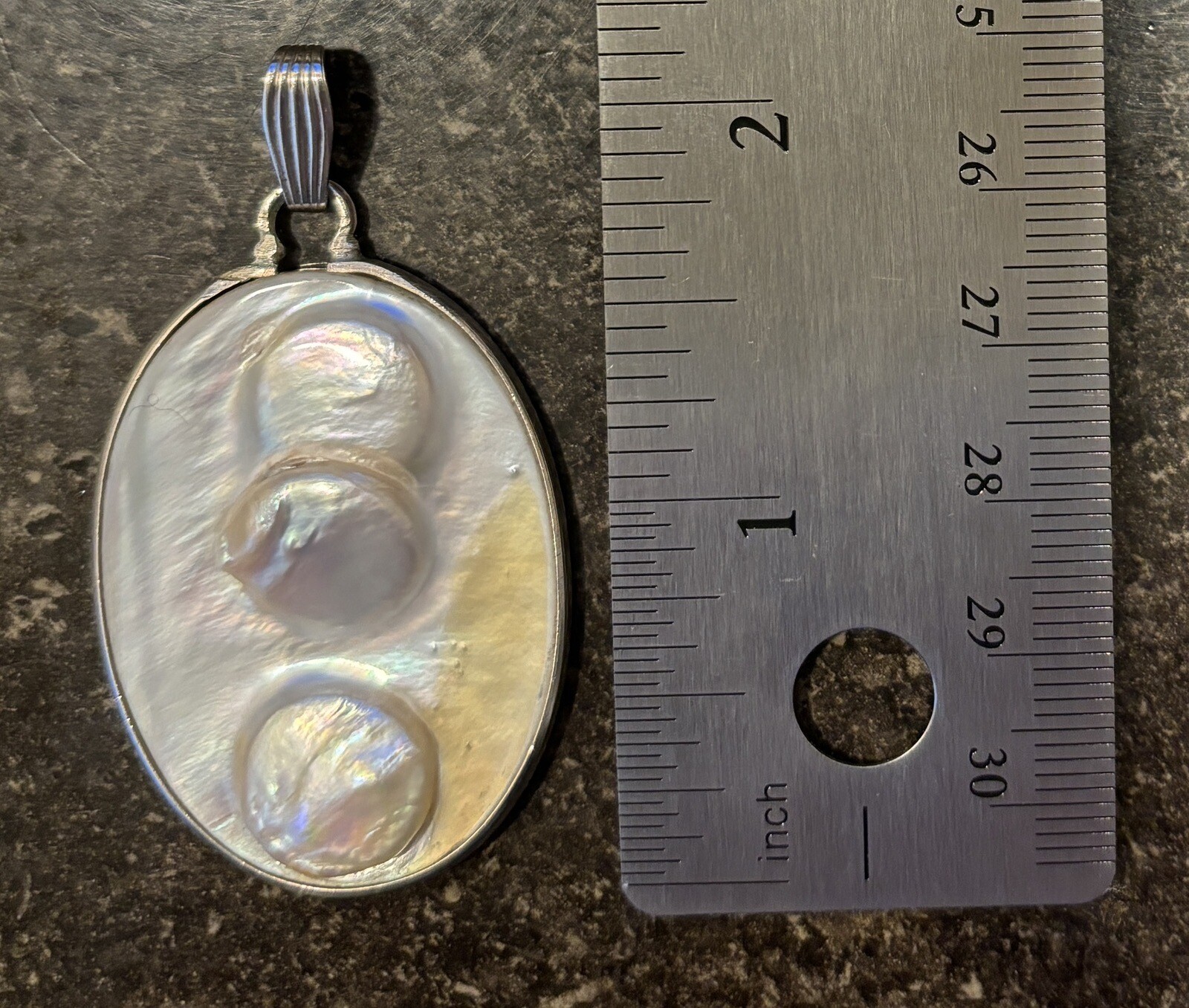 Oval Mabe Blister Mother Of Pearl Shell Sterling Pend… - Gem