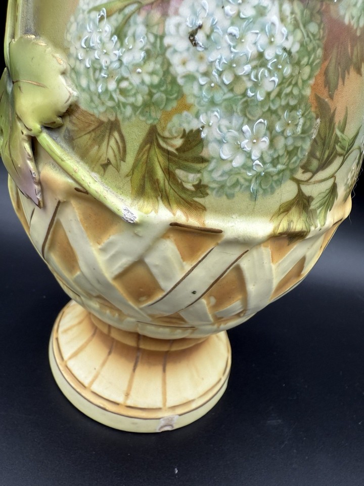 Robert Hanke Austria Porcelain Vase Applied Hydrangea Flowers, Two ...