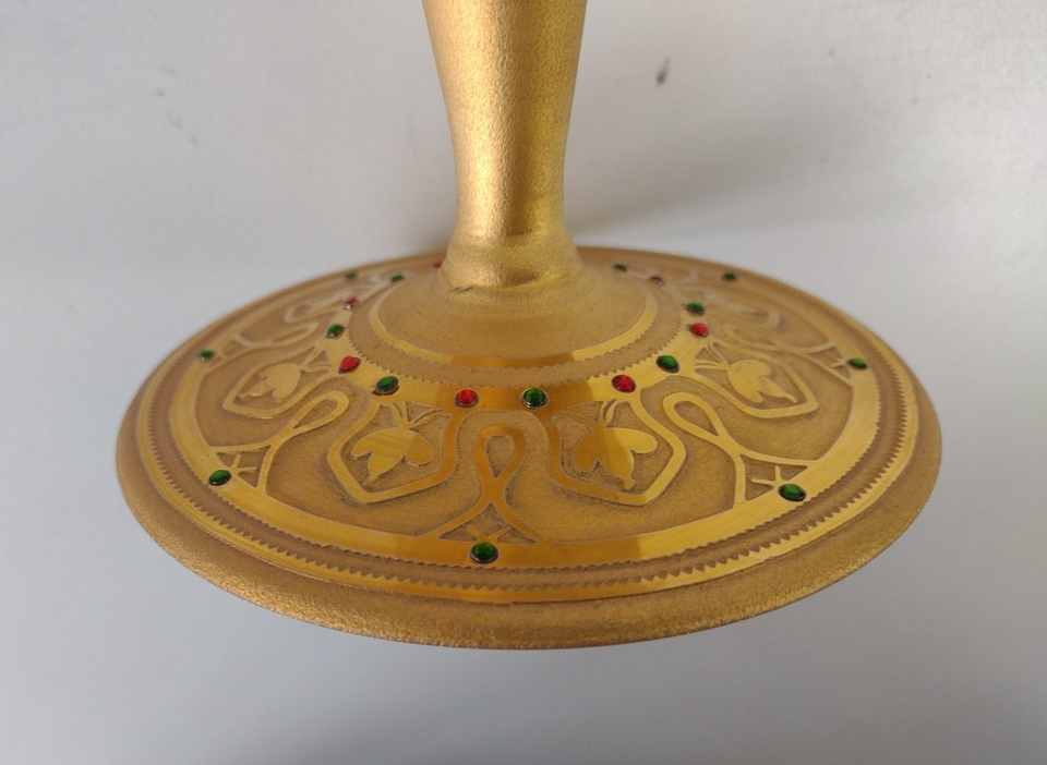 Large Inside and Outside Brass Embossed Gold Tone Urn Trophy Vase Semi ...