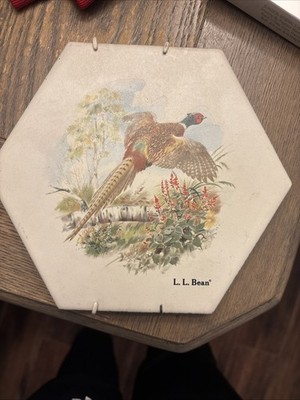 Vtg LL BEAN Ringneck Pheasant Tile Trivet Wall Decor Ceramic Hexagon 6. ...