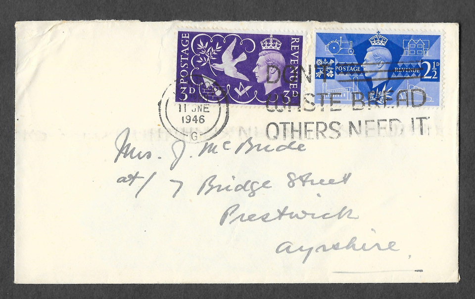 Three GB 1946 KGVI Victory Issue FDC's London CD's+ Don't Waste Bread ...