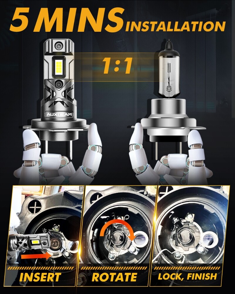 AUXBEAM H7 LED Headlight Kit 110W 24000LM Bulbs Power 6500K Canbus Lamp ...