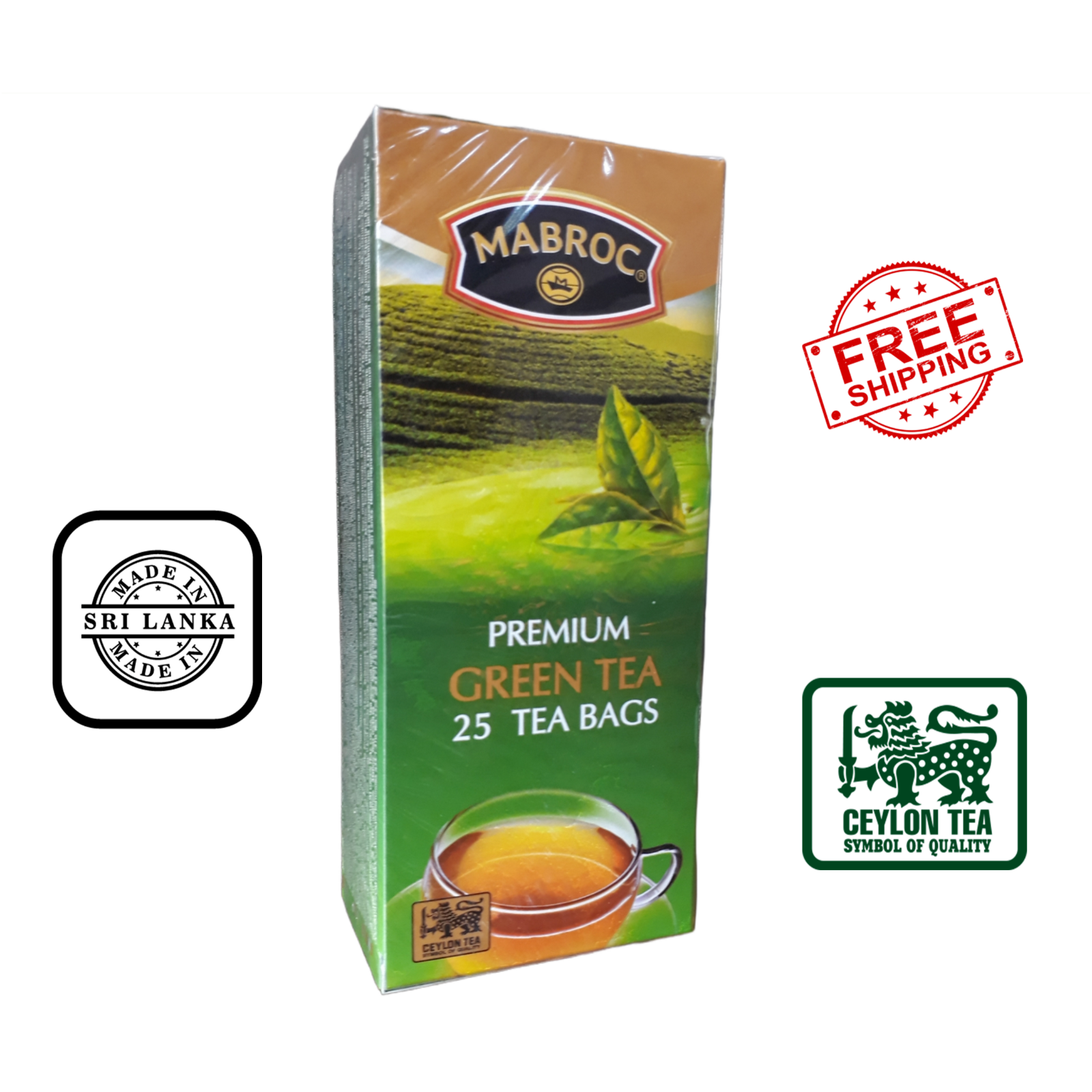 Pure Ceylon Green Tea 25 tea bags 100% Natural Premium Quality MABROC ...