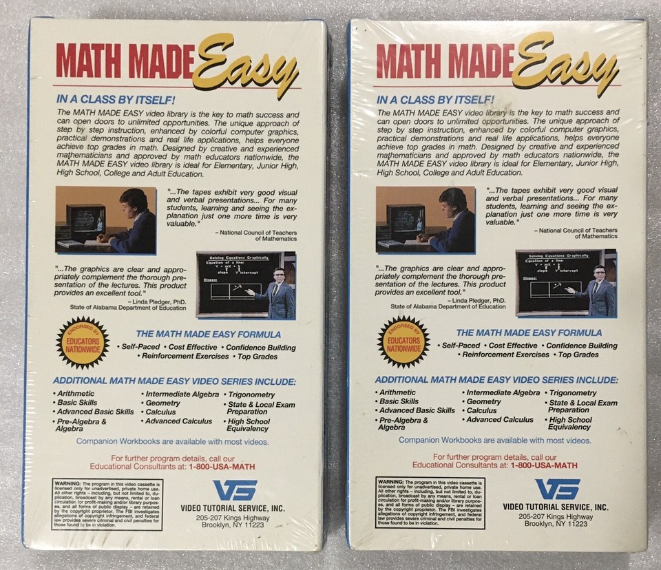 Math Made Easy - Tutorial Videos VHS Lot NEW & SEALED Addition ...