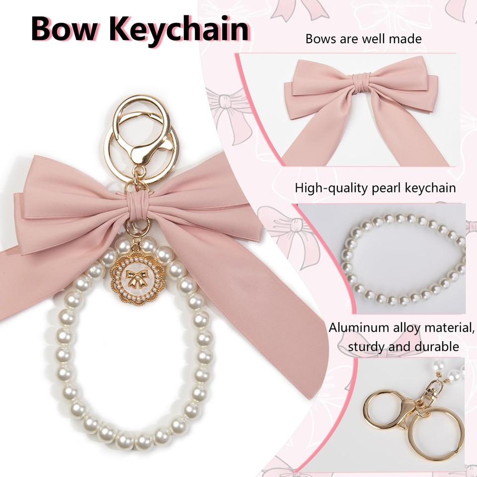 2pcs Bow Keychain Cute Keychain Wristlet Keychain Ribbon Keychain Pearl ...