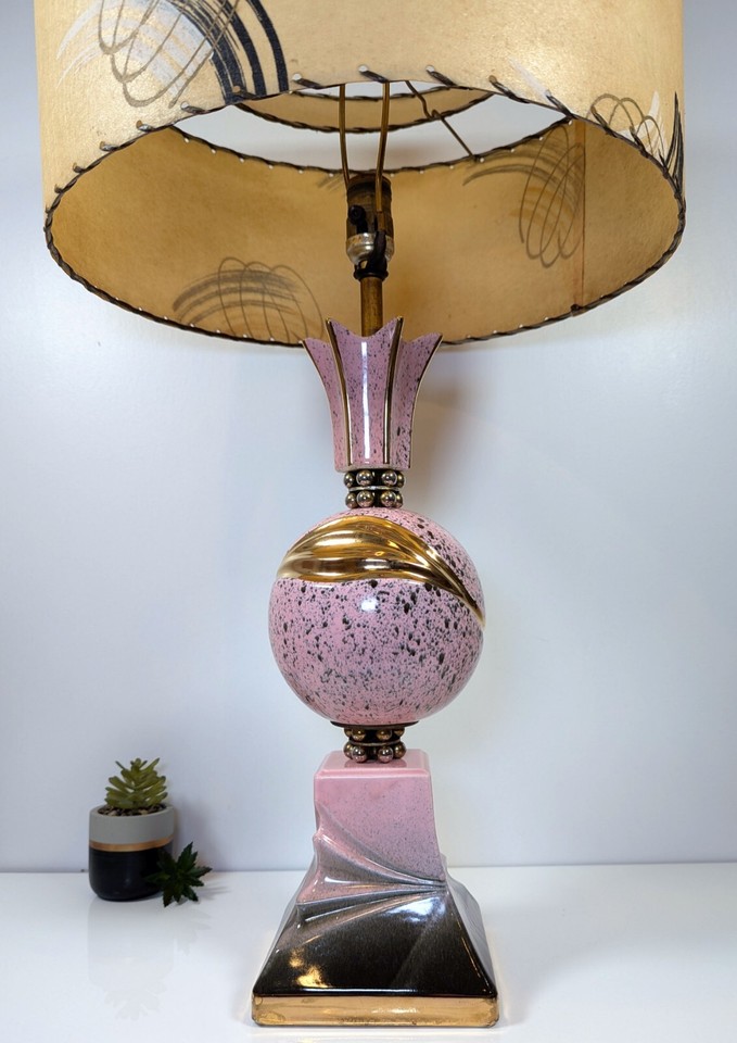 1950's PINK Gold Sputnik Atomic Lamp 2 tier Fiberglass shade Mid ...