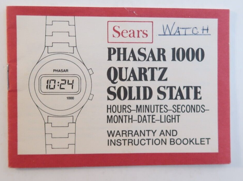 Sears Phasar 1000 Quartz Watch Solid State Warranty and Instruction ...
