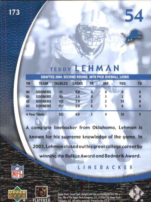 2004 Sweet Spot #173 Teddy Lehman RC /1299 - NM-MT | eBay