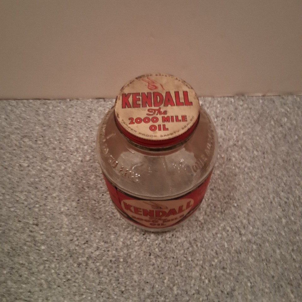 Vintage Kendall Motor Oil Quart Glass Jar with Original Lid | eBay