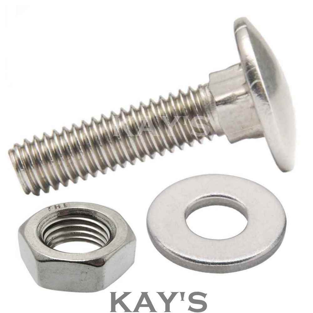 M8 CARRIAGE BOLTS WITH NUTS & WASHERS CUP SQUARE COACH SCREWS A2 ...
