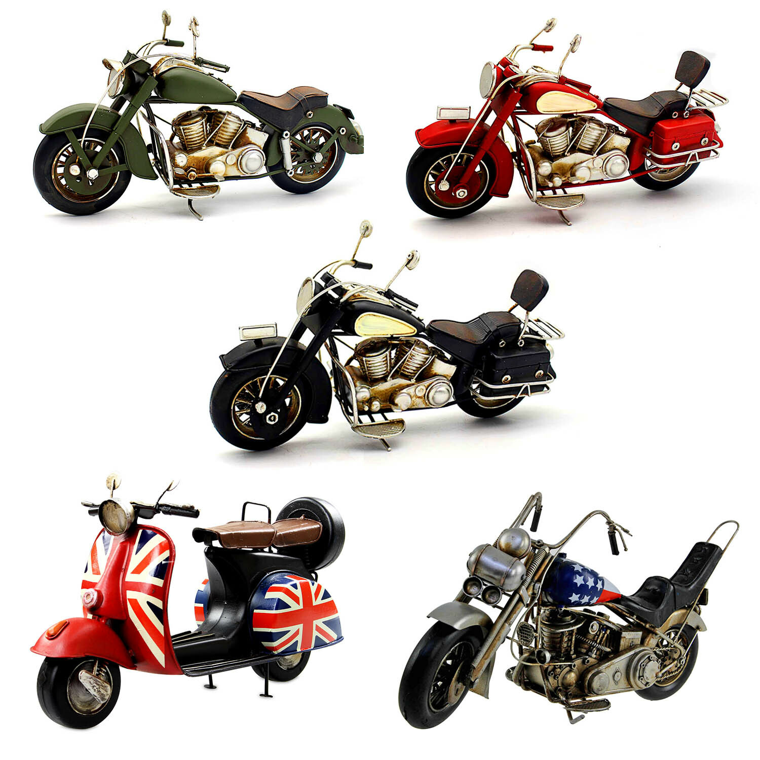 Vintage Metal Motorbike Model Tin Motorcycle Figure Scooter Bus Train ...
