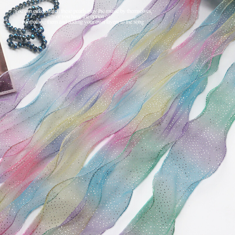 25 Yards Wavy Mesh Edge Gradient Rainbow Gauze Tulle Trim Ribbons ...