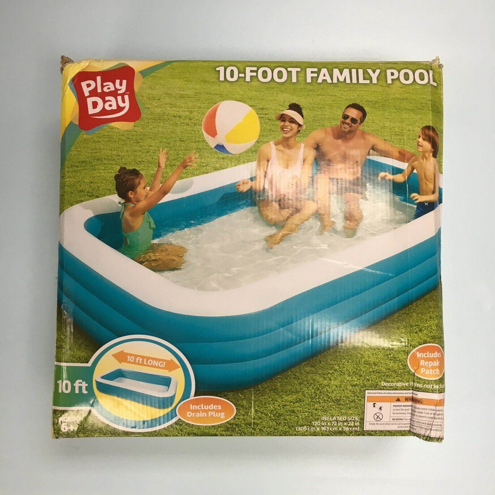 Play Day Blue 10 ft Rectangular Family Inflatable Swimming Pool Blue ...