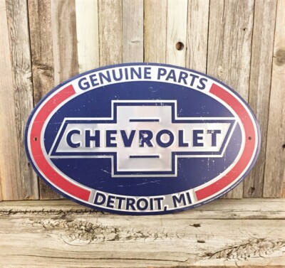 Chevrolet Chevy Genuine Parts 17.5" Metal Tin Sign Vintage Garage Man ...